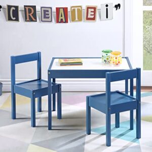 Olive & Opie Gibson 3-Piece Dry Erase Kids Table & Chair Set, Blue