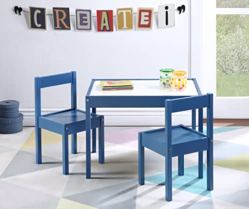 Olive & Opie Gibson 3-Piece Dry Erase Kids Table & Chair Set, Blue