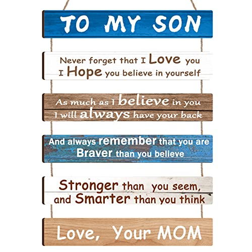 to My Son Daughter Gift from Mom Boys Girls Room Decor Baby Boys Girls Bedroom Decor for Living Baby Room Decor Boys Girls Wooden Bathroom Wall Decor Christmas Wall Art Gifts (to My Son)