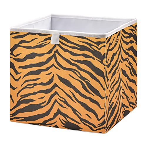 Emelivor Tiger Stripes Cube Storage Bin Foldable Storage Cubes Waterproof Toy Basket for Cube Organizer Bins for Nursery Kids Closet Shelf Playroom Office Book - 11.02x11.02x11.02 IN