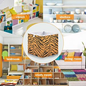 Emelivor Tiger Stripes Cube Storage Bin Foldable Storage Cubes Waterproof Toy Basket for Cube Organizer Bins for Nursery Kids Closet Shelf Playroom Office Book - 11.02x11.02x11.02 IN