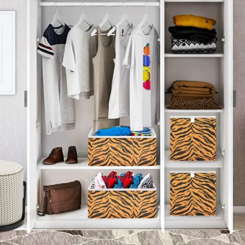 Emelivor Tiger Stripes Cube Storage Bin Foldable Storage Cubes Waterproof Toy Basket for Cube Organizer Bins for Nursery Kids Closet Shelf Playroom Office Book - 11.02x11.02x11.02 IN