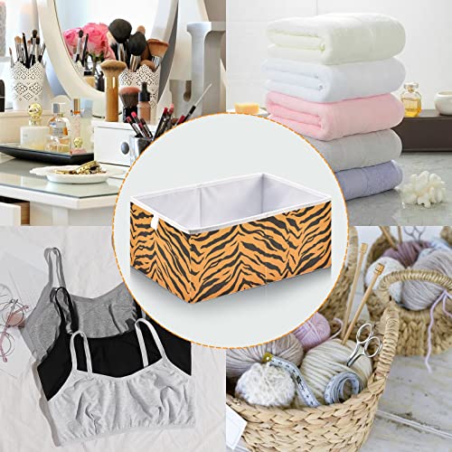 Emelivor Tiger Stripes Cube Storage Bin Foldable Storage Cubes Waterproof Toy Basket for Cube Organizer Bins for Nursery Kids Closet Shelf Playroom Office Book - 11.02x11.02x11.02 IN