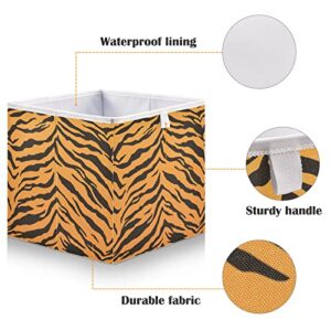 Emelivor Tiger Stripes Cube Storage Bin Foldable Storage Cubes Waterproof Toy Basket for Cube Organizer Bins for Nursery Kids Closet Shelf Playroom Office Book - 11.02x11.02x11.02 IN