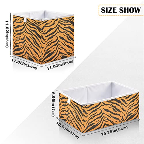 Emelivor Tiger Stripes Cube Storage Bin Foldable Storage Cubes Waterproof Toy Basket for Cube Organizer Bins for Nursery Kids Closet Shelf Playroom Office Book - 11.02x11.02x11.02 IN