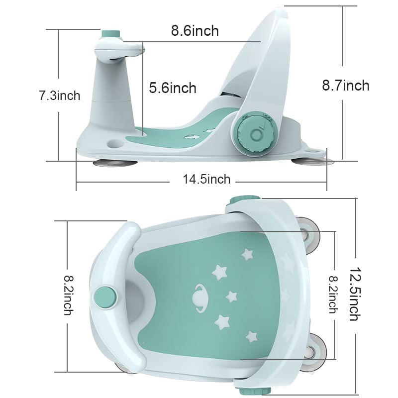 Morefeel Baby Bath Seat,Baby Bathtub Seat for Baby Sit up Shower Chair,Infant Bathtub Seat for Babies 6 Months & Up,Non-Slip Soft Mat,Adjustable Backrest Support,Secure Suction Cups,Green