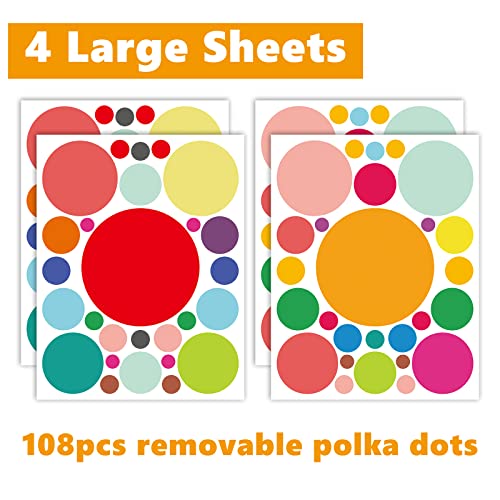 Polka Dot Wall Decals Peel and Stick, Removable Wall Stickers for Kids Girls Bedroom Playroom Living Room, Classroom Nursery Boho Rainbow Wall Decals, No Residue, 8 Size 108pcs Multicolor - Jesiramoo