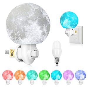 moon night light, plug in, led color changing night light for kids, 7 colors night lights plug in wall, replaceable bulb, moon wall nightlight for children, kids bedroom, hallway, stairs, toilet