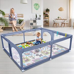 Baby Playpen, Play Pen with Mat, 79”×71” Extra Large Playpen for Babies and Toddlers HMHKHN No Gap Baby Fence Area with Breathable Mesh, Safety Baby Gate Playpen