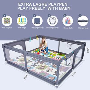 Baby Playpen, Play Pen with Mat, 79”×71” Extra Large Playpen for Babies and Toddlers HMHKHN No Gap Baby Fence Area with Breathable Mesh, Safety Baby Gate Playpen