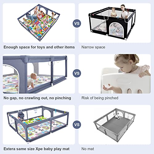 Baby Playpen, Play Pen with Mat, 79”×71” Extra Large Playpen for Babies and Toddlers HMHKHN No Gap Baby Fence Area with Breathable Mesh, Safety Baby Gate Playpen