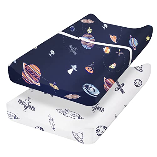 PHF Space Changing Pad Cover for Baby Boys Girls, 2 Pack Soft Changing Table Sheets or Cradle Sheets Fit Most Baby Changing Pads, Space