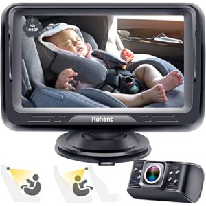 rohent baby car camera hd 1080p - 360° rotating crystal night vision car baby monitor with camera rear facing infant carseat camera backseat 3 mins easy installation n06