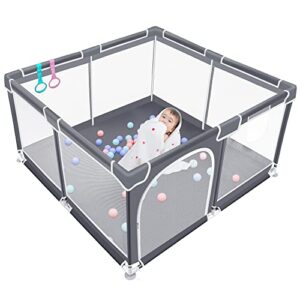 baby playpen,vooi baby play yards, playpen for babies and toddlers,indoor & outdoor playard for kids activity center with gate,sturdy safety baby fence(grey)