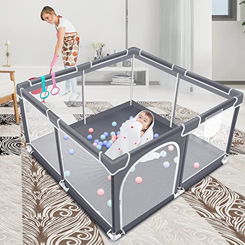 Baby Playpen,VOOI Baby Play Yards, Playpen for Babies and Toddlers,Indoor & Outdoor Playard for Kids Activity Center with Gate,Sturdy Safety Baby Fence(Grey)