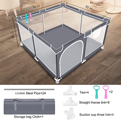 Baby Playpen,VOOI Baby Play Yards, Playpen for Babies and Toddlers,Indoor & Outdoor Playard for Kids Activity Center with Gate,Sturdy Safety Baby Fence(Grey)