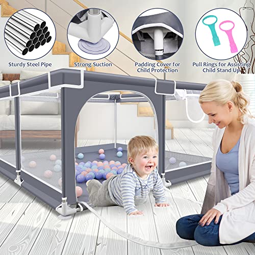 Baby Playpen,VOOI Baby Play Yards, Playpen for Babies and Toddlers,Indoor & Outdoor Playard for Kids Activity Center with Gate,Sturdy Safety Baby Fence(Grey)