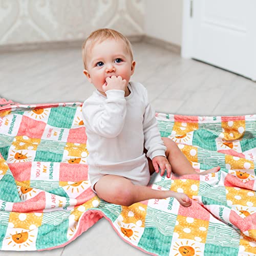 Baby Blanket for Girls, Super Soft Double Layer Minky Blankets with Dotted Backing, Sun Smile Toddler Newborn Nursery Bed Blanket, You are My Sunshine Print Throw Blanket, 30 X 40 Inches