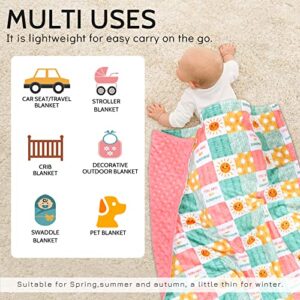 Baby Blanket for Girls, Super Soft Double Layer Minky Blankets with Dotted Backing, Sun Smile Toddler Newborn Nursery Bed Blanket, You are My Sunshine Print Throw Blanket, 30 X 40 Inches