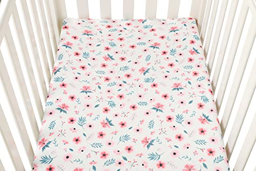 Tontukatu Bassinet Sheet Set 2 Pack Snug Fitted Cradle Fitted Sheets , Stretchy Ultra Soft , for Oval Rectangle Hourglass Bassinet Mattress , Unisex Boy Girl , Floral & Pink