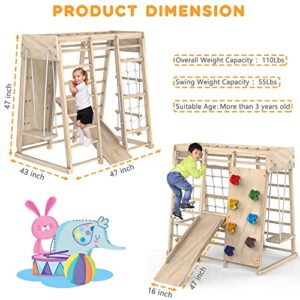 Indoor Jungle Gym, Toddler Climbing Toys Indoor, Indoor Playground Climbing Toys for Toddlers, Climber Playset with Slide, Climbing Rock/Net, Monkey Bars, Drawing Board, Abacus Game and Swing