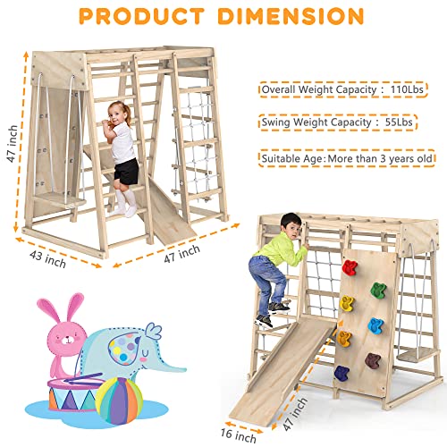 Indoor Jungle Gym, Toddler Climbing Toys Indoor, Indoor Playground Climbing Toys for Toddlers, Climber Playset with Slide, Climbing Rock/Net, Monkey Bars, Drawing Board, Abacus Game and Swing