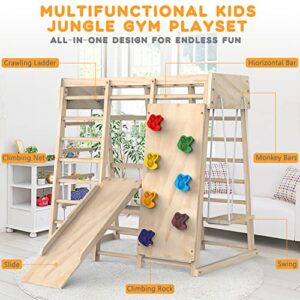 Indoor Jungle Gym, Toddler Climbing Toys Indoor, Indoor Playground Climbing Toys for Toddlers, Climber Playset with Slide, Climbing Rock/Net, Monkey Bars, Drawing Board, Abacus Game and Swing