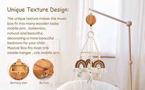 Baby Mobile Rotary Music Box Imitation Wood with Rotating Hook -Crib Mobile Motor Battery Operated Plays 35 Tunes Crib Toys Attachments