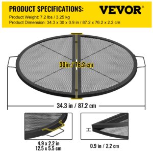 VEVOR Foldable Fire Pit Grate Round Heavy Duty X-Marks BBQ Grill with Portable Handle & Support Wire for Outdoor Campfire Party & Gathering, 30 Inch Black