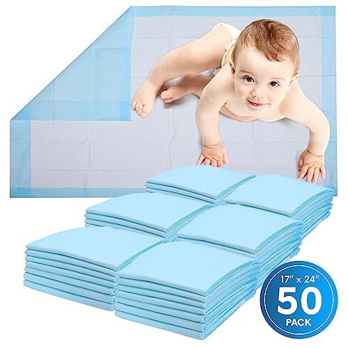 Healqu Disposable Baby Changing Pad Liners - 50 Pack, Super Soft, Absorbent and Waterproof - Mess-Free Baby Diaper Changes on Every Surface - 17x24 Inches