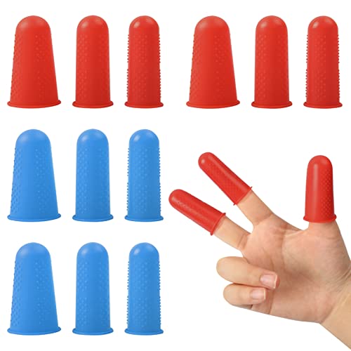 Jawflew 12 Pieces Silicone Hot Glue Gun Finger Caps, 2 Colors Finger Protectors Covers Caps, Suit for Resin Honey Adhesives Scrapbooking Sewing Crafts Ironing Embroidery Needlework (Blue+Red)