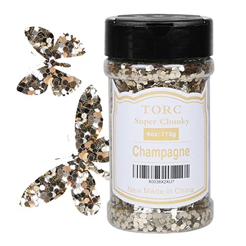 TORC Champagne Chunky Glitter 4 OZ Glitter for Resin Crafts Arts Nail Art Cosmetic Festival Makeup 1/10 (2.5 mm)