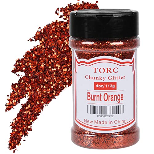 TORC Burnt Orange Chunky Glitter 4 OZ Glitter for Resin Crafts Tumblers Cosmetic Art Festival Decoration