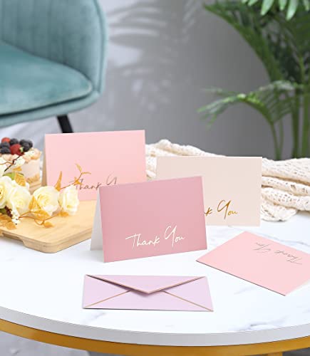 Heavy Duty Thank You Cards with Envelopes - 36 PK - Gold Thank You Notes 4x6 Inches Baby Shower Thank You Cards Wedding Thank You Cards Small Business Graduation Funeral Bridal Shower (Dusty Pink)