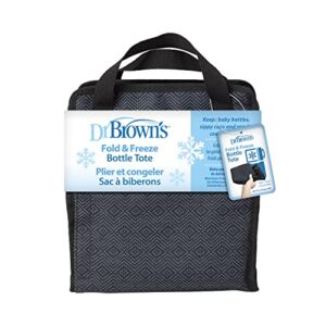 dr. brown’s fold & freeze bottle tote, breastfeeding essential cooler bag, 6 baby bottles milk storage - black