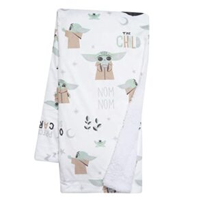 lambs & ivy star wars the child/baby yoda/grogu white minky/fleece baby blanket