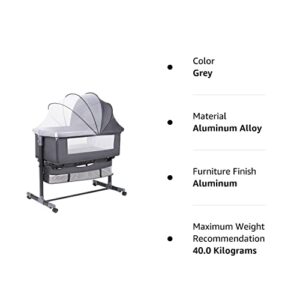 GoFirst Bedside Bassinet for Baby, Bedside Sleeper with Wheels, Heigt Adjustable, with Mosquito Nets, Large Storage Bag, for Infant/Baby/Newborn (Grey)