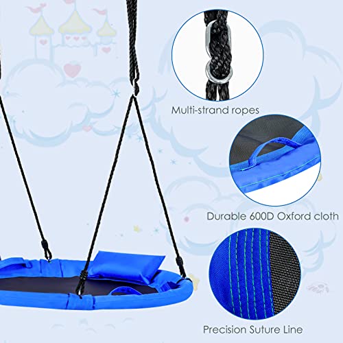 INFANS 660lbs 40 Inch Saucer Tree Swing with Pillow Handle Adjustable Hanging Rope, Round Flying Swing Seat for Kids, Outdoor Round Platform Swing for Backyard Playground Blue