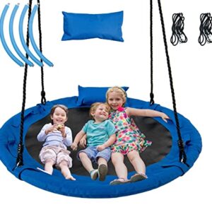 INFANS 660lbs 40 Inch Saucer Tree Swing with Pillow Handle Adjustable Hanging Rope, Round Flying Swing Seat for Kids, Outdoor Round Platform Swing for Backyard Playground Blue