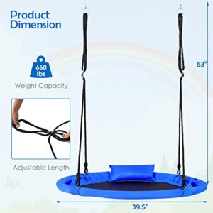 INFANS 660lbs 40 Inch Saucer Tree Swing with Pillow Handle Adjustable Hanging Rope, Round Flying Swing Seat for Kids, Outdoor Round Platform Swing for Backyard Playground Blue