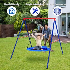 INFANS 660lbs 40 Inch Saucer Tree Swing with Pillow Handle Adjustable Hanging Rope, Round Flying Swing Seat for Kids, Outdoor Round Platform Swing for Backyard Playground Blue