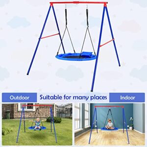 INFANS 660lbs 40 Inch Saucer Tree Swing with Pillow Handle Adjustable Hanging Rope, Round Flying Swing Seat for Kids, Outdoor Round Platform Swing for Backyard Playground Blue