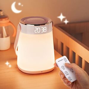 alacris bedside lamp, portable nursery night light with remote control timing and temperature display, dimmable warm night light for babies breastfeeding and sleep aid, kids alarm clock night light