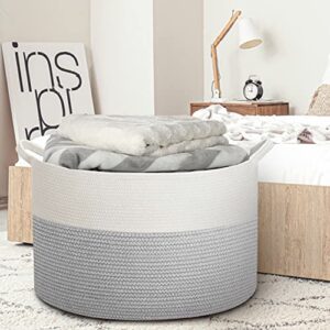 MXMHOME Large Woven Rope Basket With Handles Basket for Blankets for Living Room Large Baby Cat Dog Toy Storage Basket Wicker Woven Big Round Laundry Basket Hamper (23.6”x14.1”), XXXL, Grey