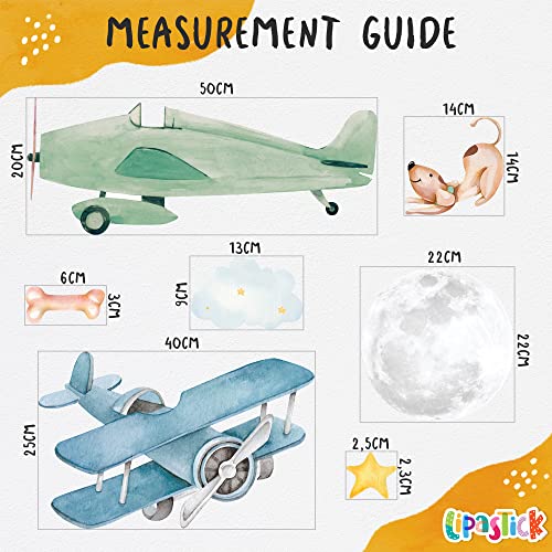 Lipastick Large Airplane Wall Decals for Kids - Premium Kids Wall Stickers Aircrafts - Creative Nursery Wall Decal for children's room, bedrooms - Plane Baby Nursery Wall Decor - Large Vinyl Wall Decal S Size (S, 15082113)