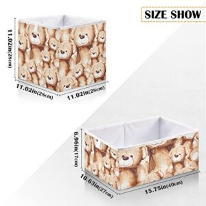 RunningBear Lovely Teddy Bear Storage Basket Storage Bin Square Collapsible Nursery Hamper Toy Storage Box Organizer for Makeup Closet Bathroom Bedroom