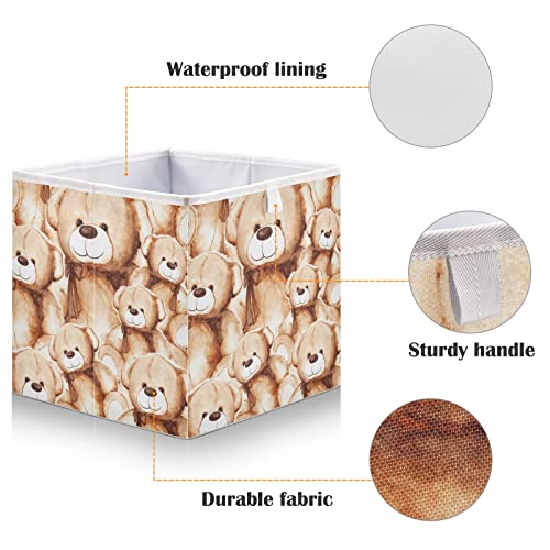 RunningBear Lovely Teddy Bear Storage Basket Storage Bin Square Collapsible Nursery Hamper Toy Storage Box Organizer for Makeup Closet Bathroom Bedroom