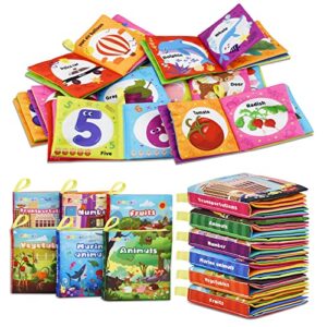 dr.rapeti soft cloth books baby books bath books 6-pack for baby infant toddler kids crinkle squeaky washable chewable non-toxic early educational giftable