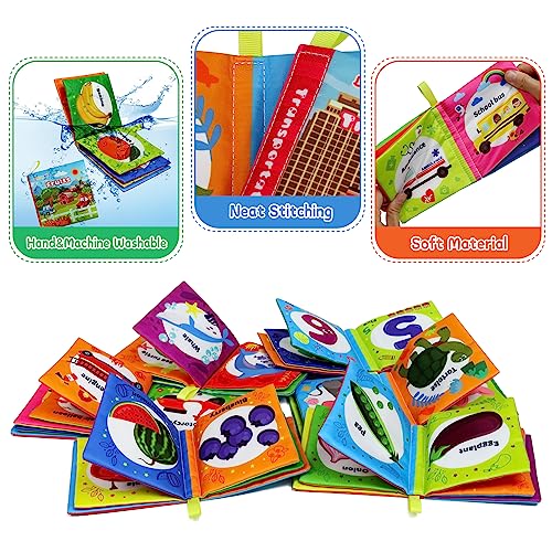 Dr.Rapeti Soft Cloth Books Baby Books Bath Books 6-Pack for Baby Infant Toddler Kids Crinkle Squeaky Washable Chewable Non-Toxic Early Educational Giftable