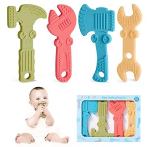 tyry.hu baby teething toys for babies 0-6 months 6-12 months, bpa free silicone baby molar teether chew toys, hammer wrench spanner pliers for boys girls, soft-textured, easy to hold & clean, 4 packs